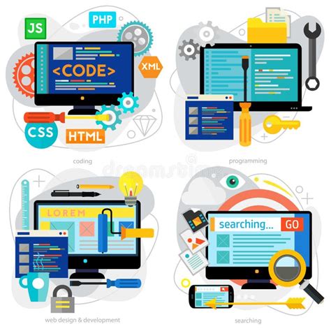 Coding Programming Scripting And Development Concept Banners Stock