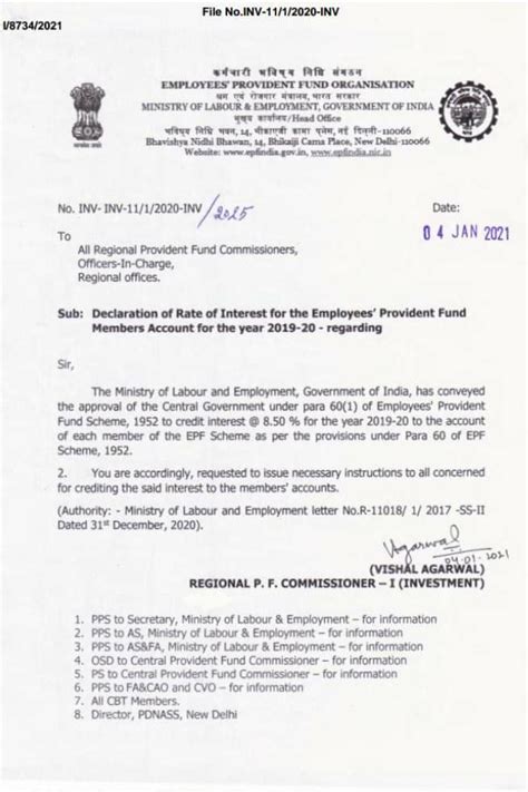 Declaration Of Rate Of Interest For The Employees Provident Fund Members Account For The Year