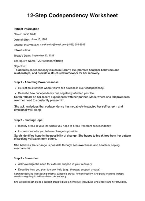 12 Step Codependency Worksheets Example Free PDF Download