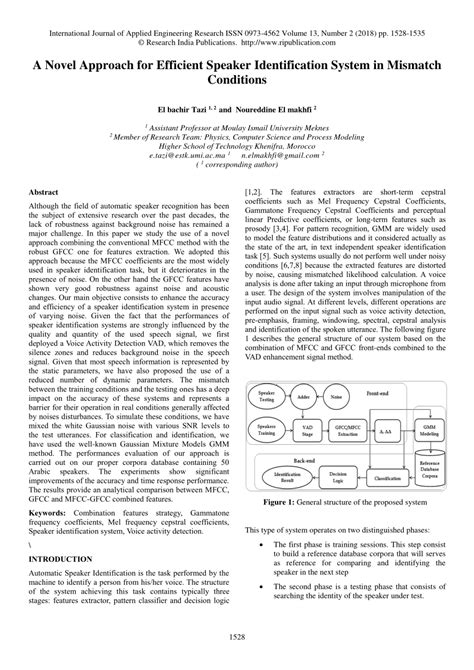 Pdf A Novel Approach For Efficient Speaker Identification System In Mismatch Conditions