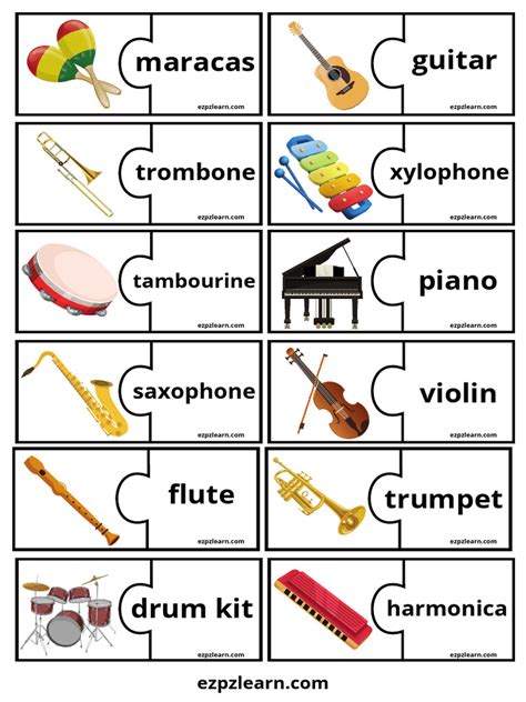 Musical Instruments Puzzle Match Game Pdf