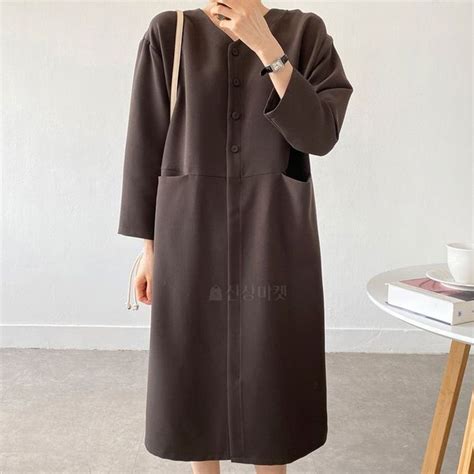 여자 루즈핏 일자 박시핏 브이넥 긴팔 무지 롱원피스 홈플러스 택배배송