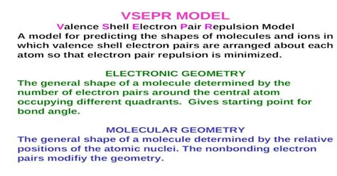 Ppt Vsepr Model Valence Shell Electron Pair Repulsion Model A Model