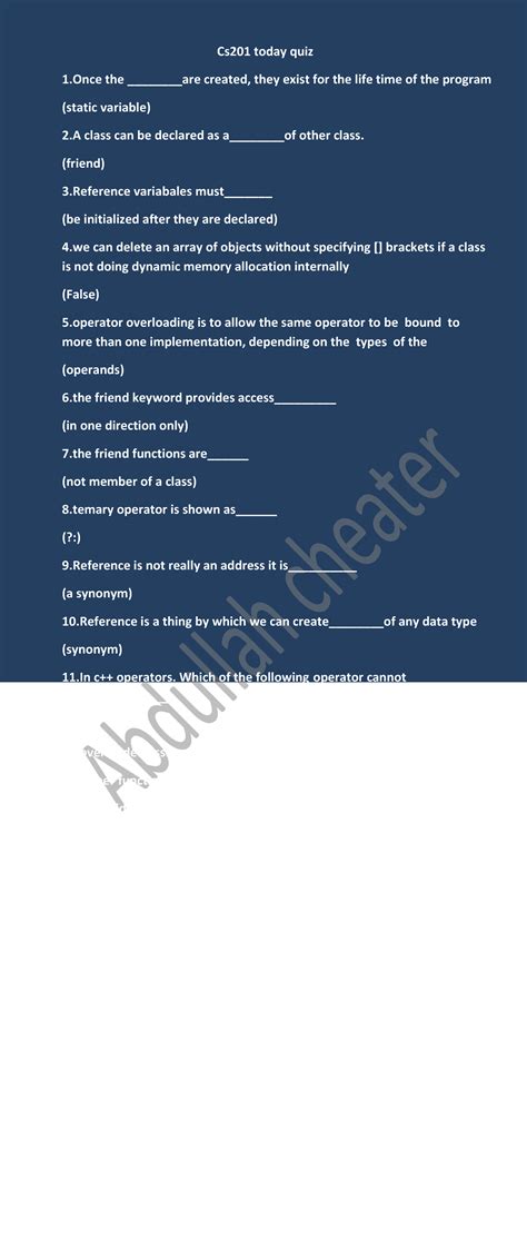 Cs201 Today Quiz Dddddddddddddd Cs201 Today Quiz 1 The Are