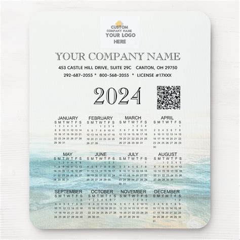 2024 Calendar Business Name Logo Qr Code Mouse Pad Zazzle