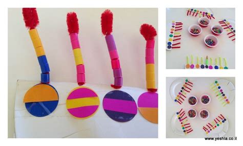 יצירה לחנוכה איך להכין חנוכייה שהיא גם משחק השחלה לפי צבעים ישלה