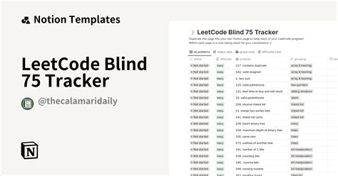 leetcode blind 75 tracker template notion marketplace
