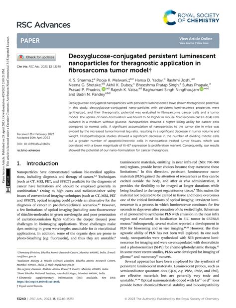 Pdf Deoxyglucose Conjugated Persistent Luminescent Nanoparticles For Theragnostic Application