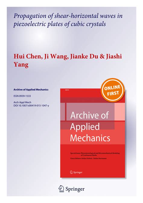 Pdf Propagation Of Shear Horizontal Waves In Piezoelectric Plates Of Cubic Crystals