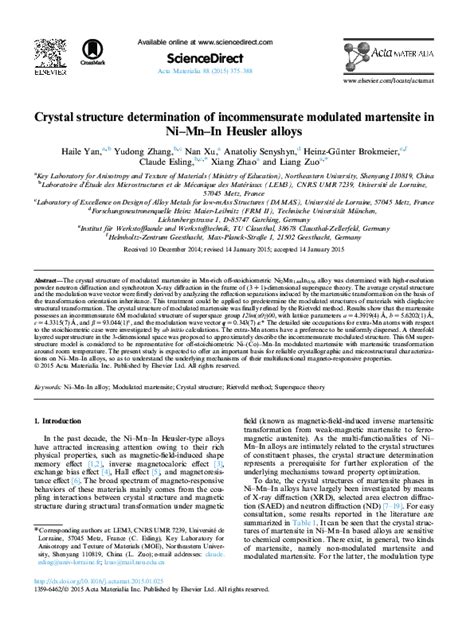 Pdf Crystal Structure Determination Of Incommensurate Modulated Martensite In Ni Mn In Heusler
