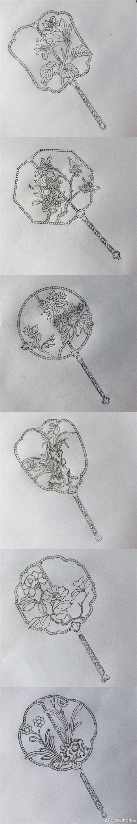 金银器 设计图终于完工了最近最花精力的一套作品了亲自画的十二花神团扇式胸针吊坠选择了12款最为传统的团扇样式配以12种时令折枝花