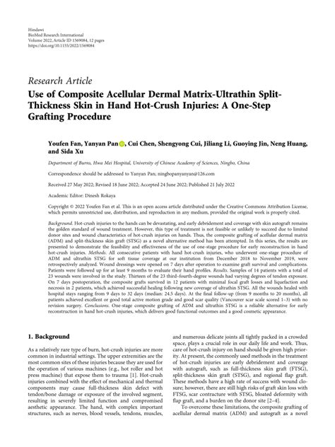 Pdf Use Of Composite Acellular Dermal Matrix Ultrathin Split Thickness Skin In Hand Hot Crush