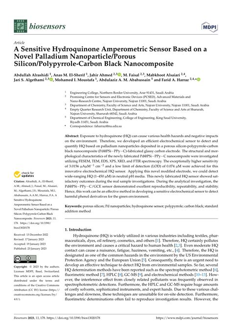 Pdf A Sensitive Hydroquinone Amperometric Sensor Based On A Novel Palladium Nanoparticle