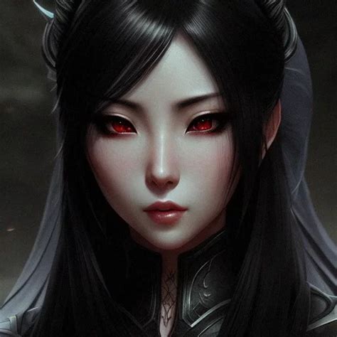 Fantasy Evil Assassin Asian Female Stunningly Beautiful Lady Dark Black Realistic