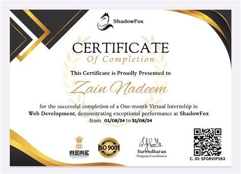 Zain Nadeem On Linkedin Webdevelopment Internship Shadowfox Certificate Coding