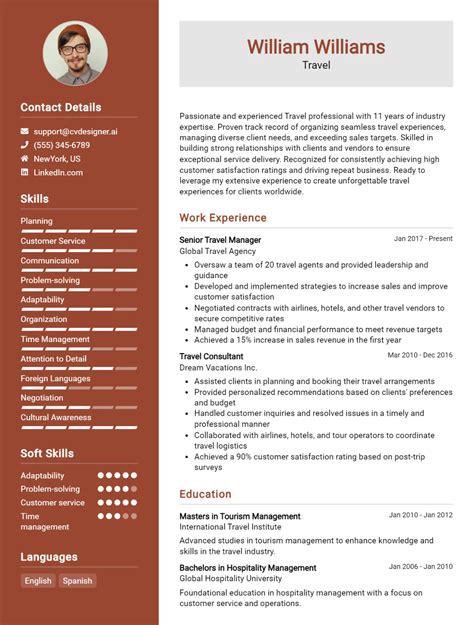 Travel CV Example For Top CV Skills CVDesigner Ai