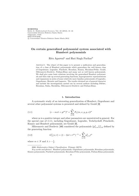 Pdf On Certain Generalized Polynomial System Associated With Humbert Polynomials