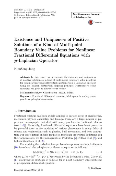 Pdf Existence And Uniqueness Of Positive Solutions Of A Kind Of Multi Point Boundary Value
