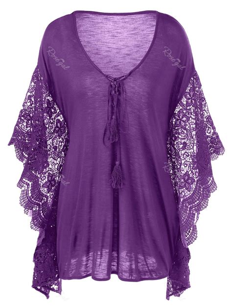 Off Plus Size Butterfly Sleeve Crochet Trim Blouse Lace Tops Rosegal