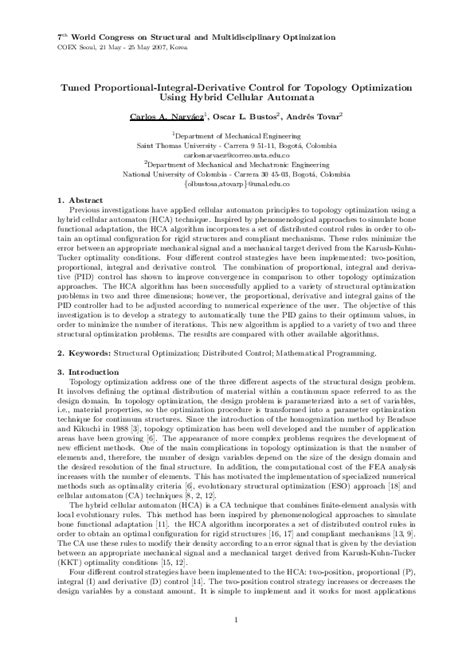 Pdf Tuned Proportional Integral Derivative Control For Topology Optimization Using Hybrid