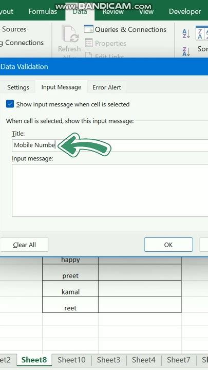 How To Insert Input Message In Excel Excel Excelsolutions Shorts Dataentry Youtube