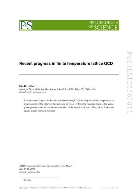 Pdf Recent Progress In Finite Temperature Lattice Qcd