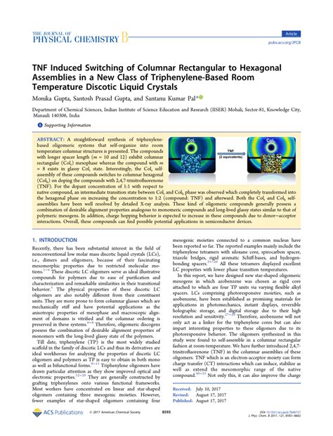 Pdf Tnf Induced Switching Of Columnar Rectangular To Hexagonal Assemblies In A New Class Of