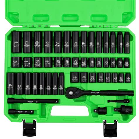 Swanlake Garden Tools 3 8 Drive Impact Socket Set 50 Piece Standard Sae 5 16 To 3 4 Inch
