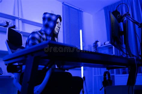 Hacker Is Using Laptop Computer To Steal Data In The Night Stock Image Image Of Surveillance