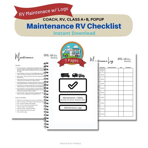 Printable Rv Maintenance Checklist Rv Maintenance Log Rv Safety Checklist Camper Maintenance