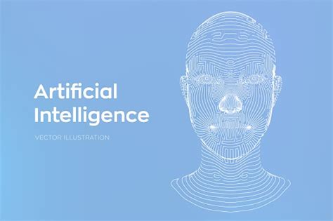 Ai 인공 지능 개념입니다 인공 지능 디지털 브레인 추상적인 디지털 인간의 얼굴입니다 로봇 디지털 컴퓨터 해석의 인간 머리 로봇 공학 개념입니다 와이어 프레임 헤드 개념