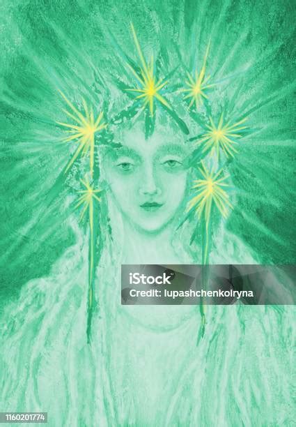 별에 둘러싸인 수호 천사의 캔버스 페인팅 초상화 아이콘 이미지에 현대 유화의 원래 종교 작품의 비유의 유행 일러스트 개성 개념에 대한 스톡 벡터 아트 및 기타 이미지