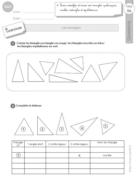 Cm1 Exercices Les Triangles Isoceles Equilateral Rectangle