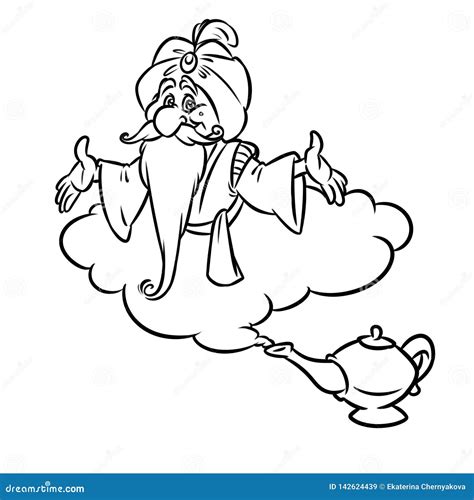Aladdin Magic Lamp Jin Old Wizard Cloud Cartoon Stock Illustration