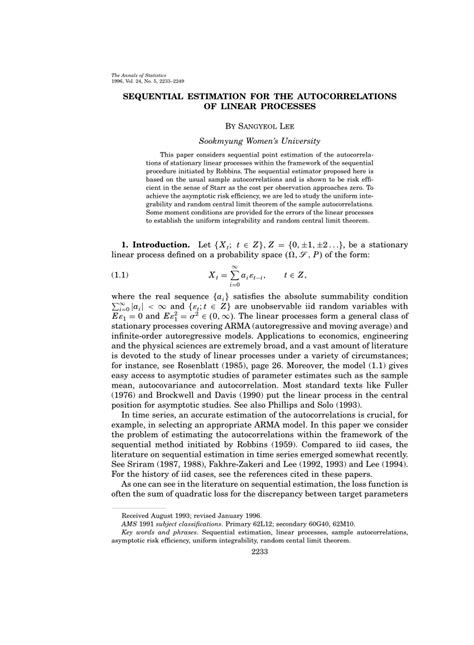 Pdf Sequential Estimation For The Autocorrelations Of Linear Processes