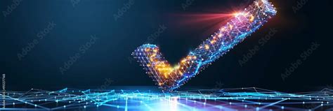 A Digital Check Mark Icon In Low Poly Wireframe Task Management And Verification Systems