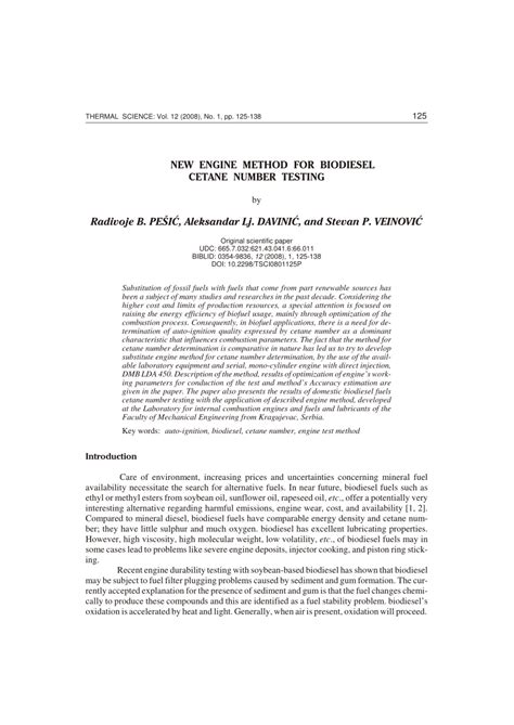 Pdf New Engine Method For Biodiesel Cetane Number Testing