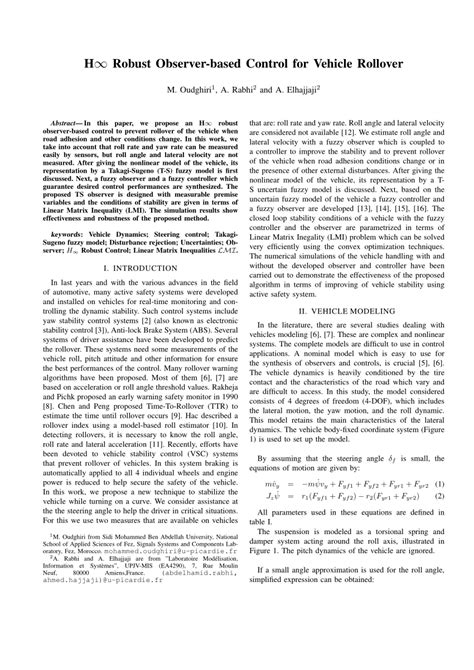 Pdf Hinfty Robust Observer Based Control For Vehicle Rollover