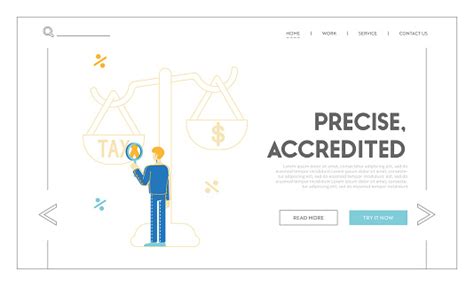 납세자 지불 금융 파산 사업 과세 방문 페이지 템플릿 거대한 규모 은행 대출에서 세금에 돋보기를 통해 사업가 문자 봐 선형 벡터 일러스트레이션 개념에 대한 스톡 벡터 아트