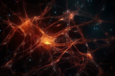 Neuron Cells Glowing In A Neural Network Conceptual Illustration Generative Ai Stock