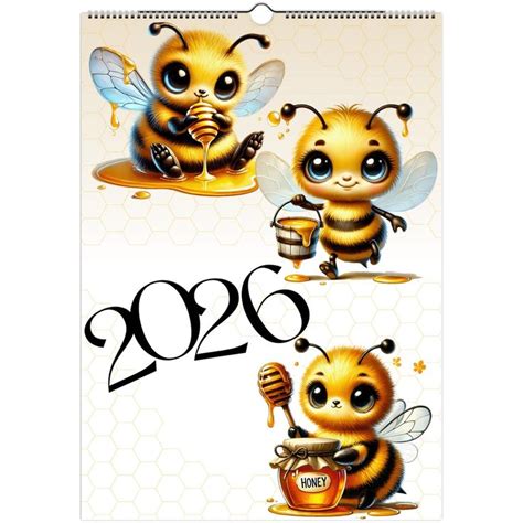 Cute Busy Bees 2026 Calendar Wall 2026 Sunday Start Monday Start