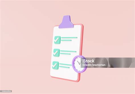 시계가있는 클립 보드 체크리스트 마감일 체크리스트 알림 마감일 경고 빠른 설문지 회의 알림 미리 알림 목록 작업 마감일 개념입니다 3d 아이콘 렌더링 그림 검사 보기에 대한