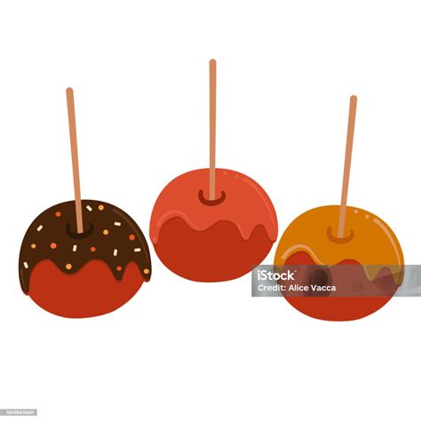 귀여운 캐러멜 사과 벡터 그림은 흰색 배경에 분리되어 있다 토피에 대한 스톡 벡터 아트 및 기타 이미지 토피 0명 11월 Istock