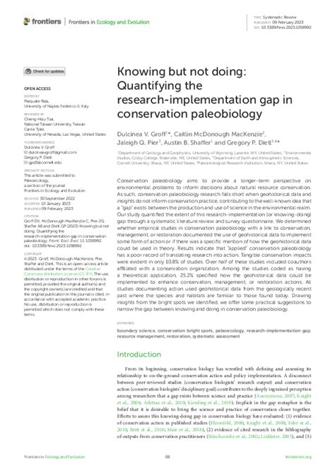 Pdf Knowing But Not Doing Quantifying The Research Implementation Gap In Conservation
