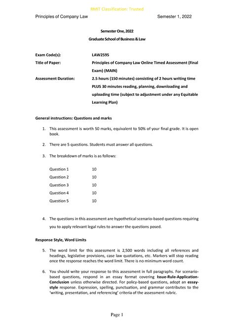 Company Law Exam Pdf NOTES Principles Of Company Law Semester 1 2022 Semester One 2022