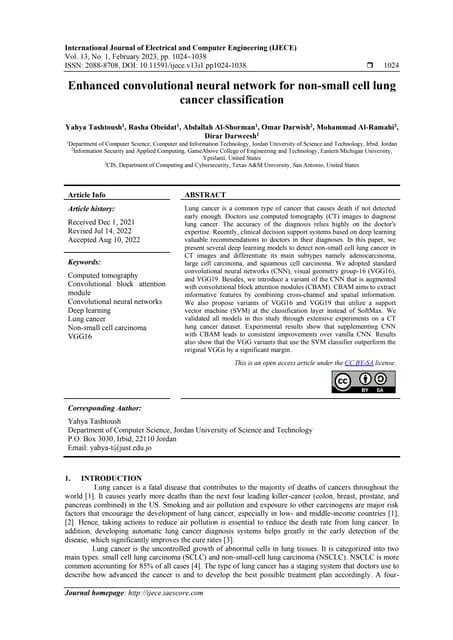 Enhanced Convolutional Neural Network For Non Small Cell Lung Cancer Classification Pdf