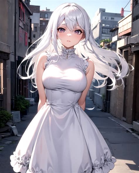 Cute Anime White Hair Girl Portrait Outside By Cuteneurogirls On