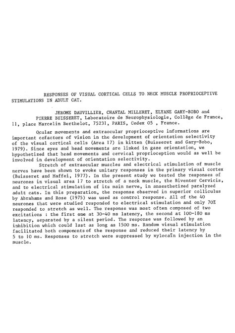 Pdf Responses Of Visual Cortical Cells To Neck Muscle Proprioceptive Stimulation In Adult Cat