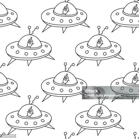 플라잉 접시 Ufo 귀여운 외계인과 원활한 유치한 패턴 직물 포장 벽지 직물 의류 커버 색칠 공부를위한 벡터 배경 및 질감 0명에 대한 스톡 벡터 아트 및 기타 이미지
