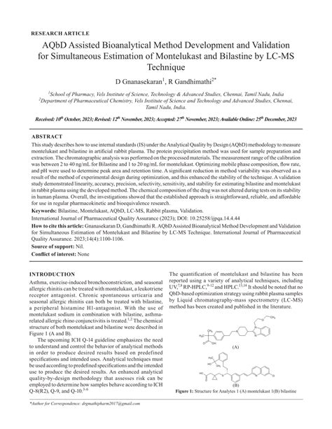 Pdf A Qbd Assisted Bioanalytical Method Development And Validation For Simultaneous Estimation
